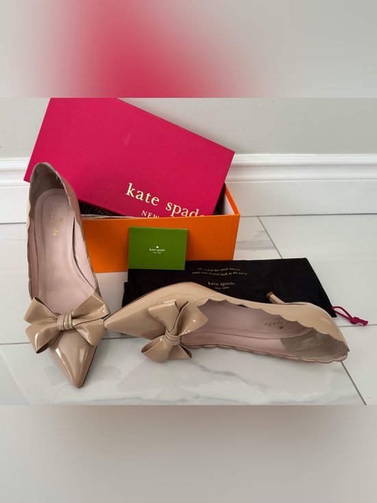 kate spade | Shoes | Kate Spade Nude Patent Bow Pointed Toe Heels ...